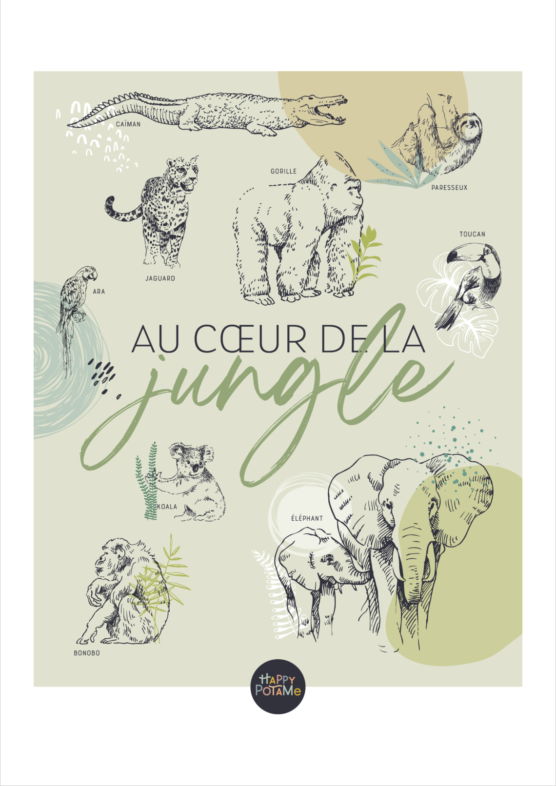 Affiche Animaux De La Jungle - Happypotame