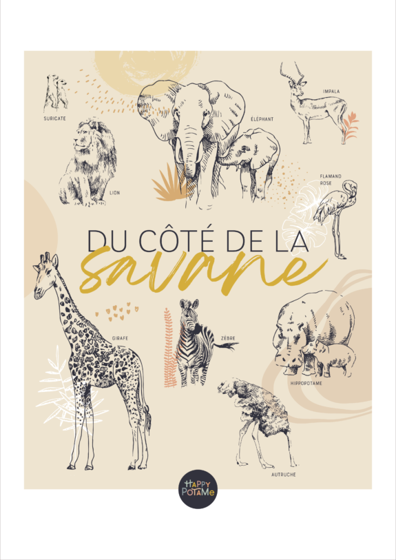 Affiche animaux de la savane - Happypotame