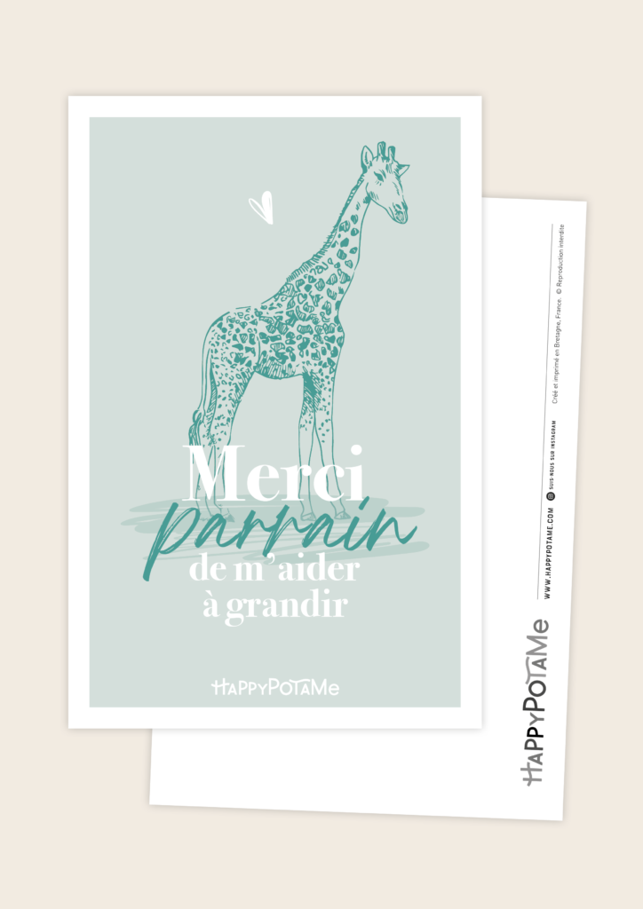 Carte "Merci parrain de m'aider à grandir" - Happypotame